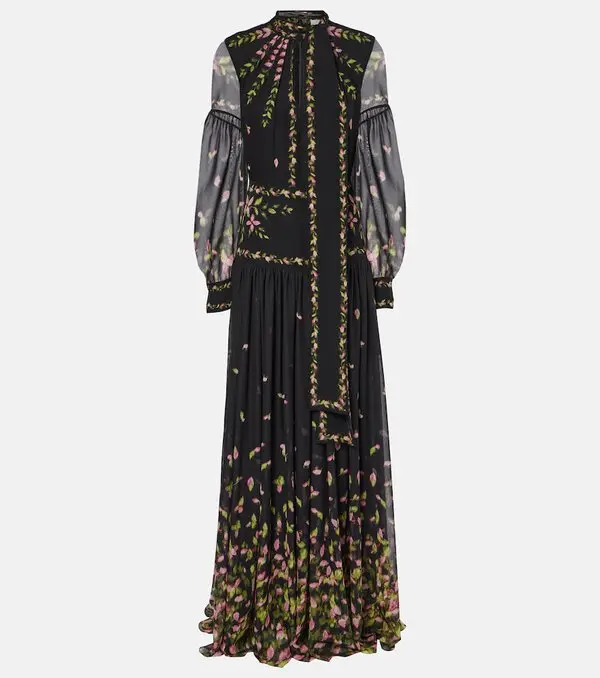 Erdem Floral Silk Voile Gown - Black