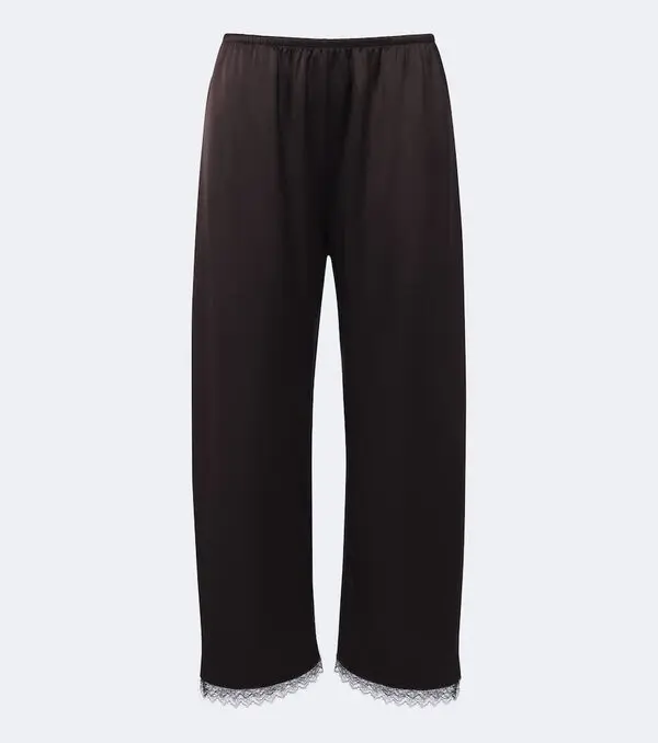 LESET Barb Lace-trimmed Satin Wide-leg Pants - Brown