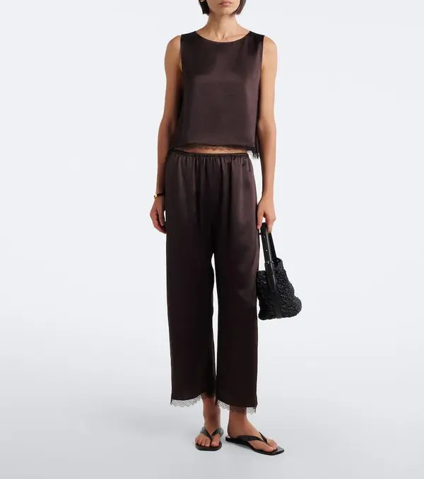LESET Barb Lace-trimmed Wide-leg Pants - Brown