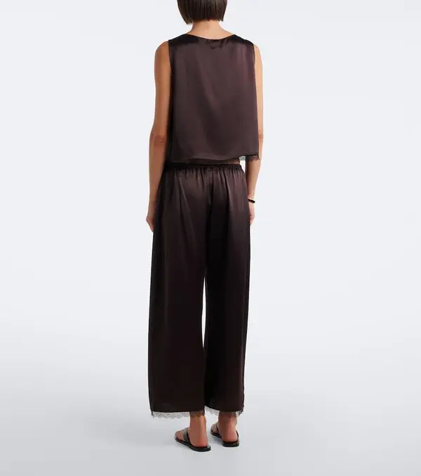 LESET Barb Lace-trimmed Wide-leg Pants - Brown