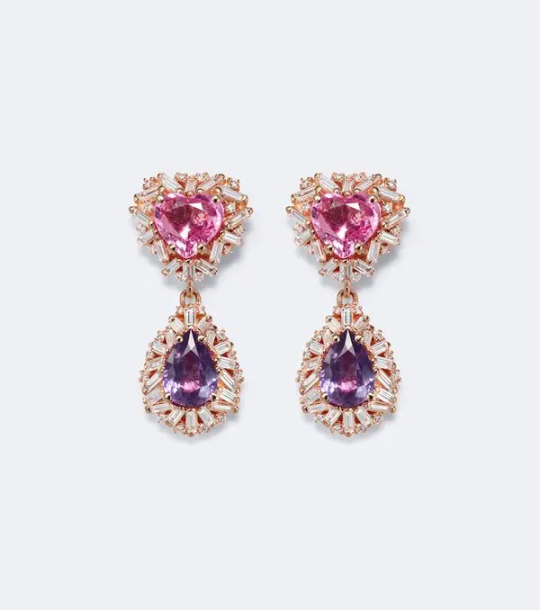 SUZANNE KALAN Doublet 18kt Rose Drop Earrings With Sapphires And Diamonds - Gold