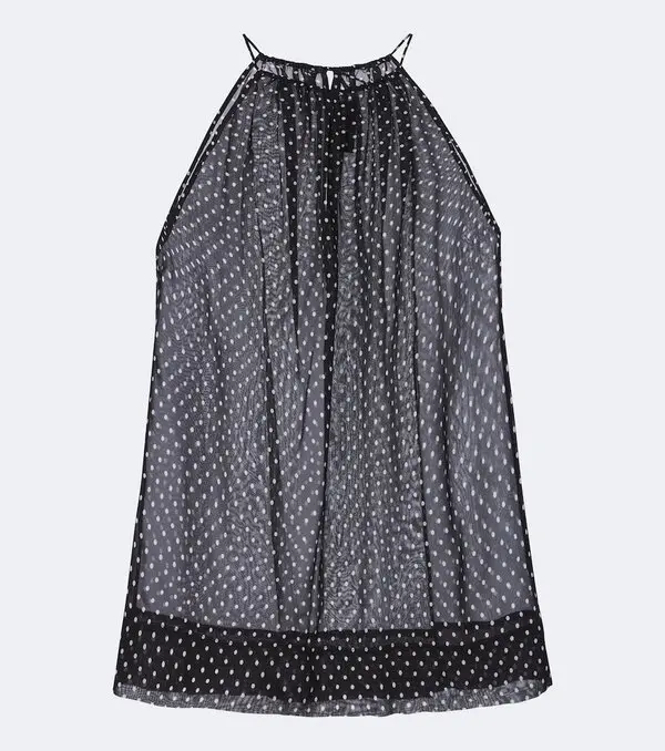 NILI LOTAN Halterneck Polka-dot Silk Top - Black