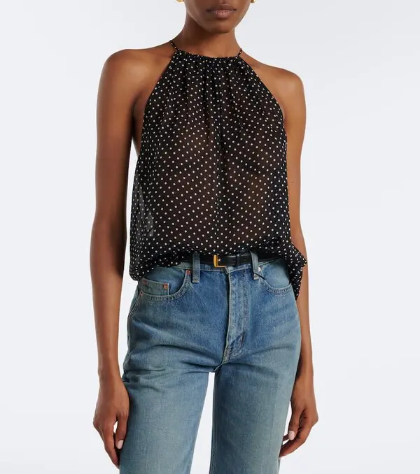NILI LOTAN Halterneck Polka Dot Silk Top - Black