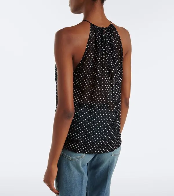 NILI LOTAN Halterneck Polka Dot Silk Top - Black