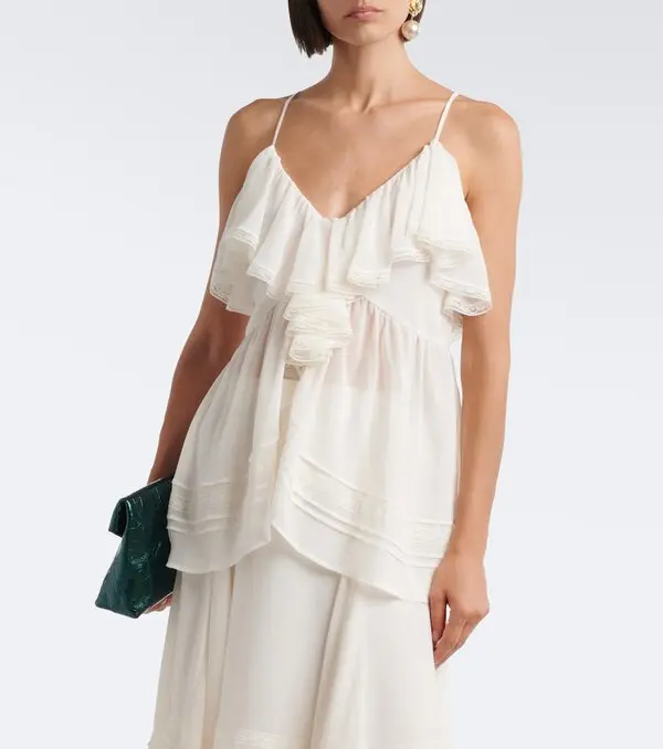 XU ZHI Ruffled Lace-trimmed Top Off