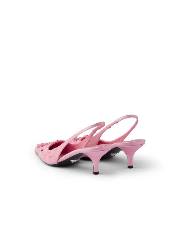 Prada Embroidered Satin Slingback Pumps
