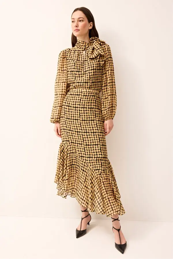 MARIE OLIVER Vivienne Silk Chiffon Blouse With Keyhole Neckline And Polka Dot Print