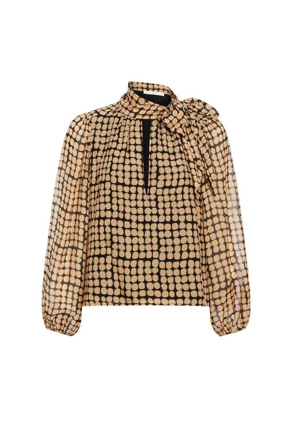 MARIE OLIVER Vivienne Silk Chiffon Blouse With Keyhole Neckline And Polka Dot Print