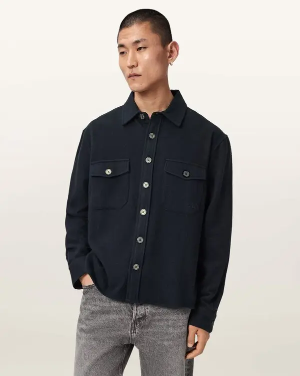ALLSAINTS Haiku Long Sleeve Button Up Shirt - Blue