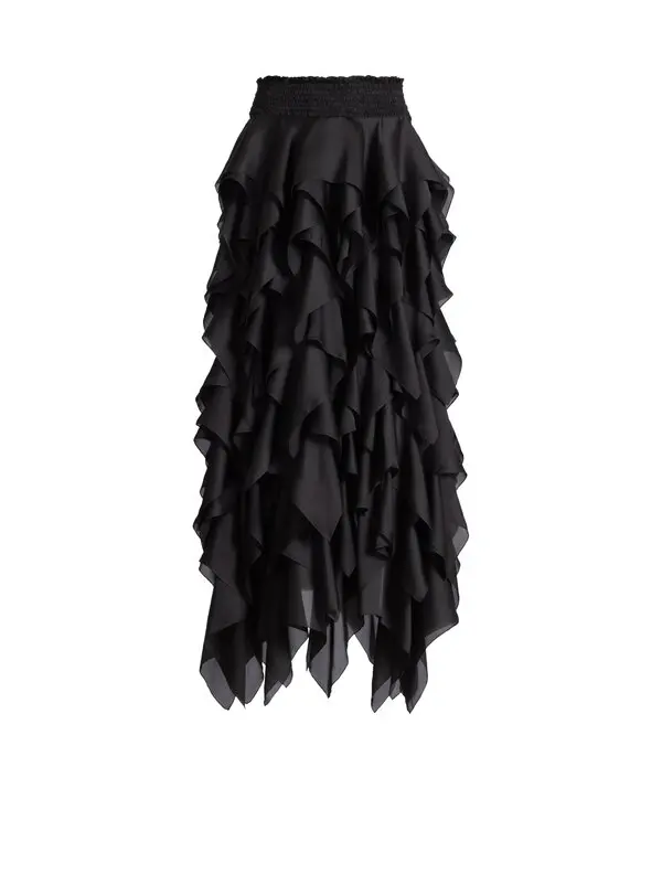 Balmain Long Ruffled Skirt - Black