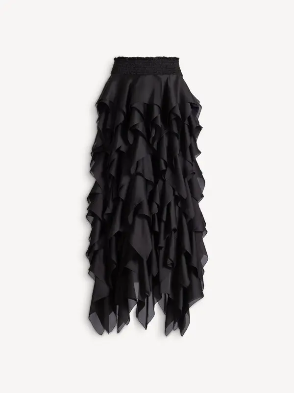 Balmain Long Ruffled Silk Skirt