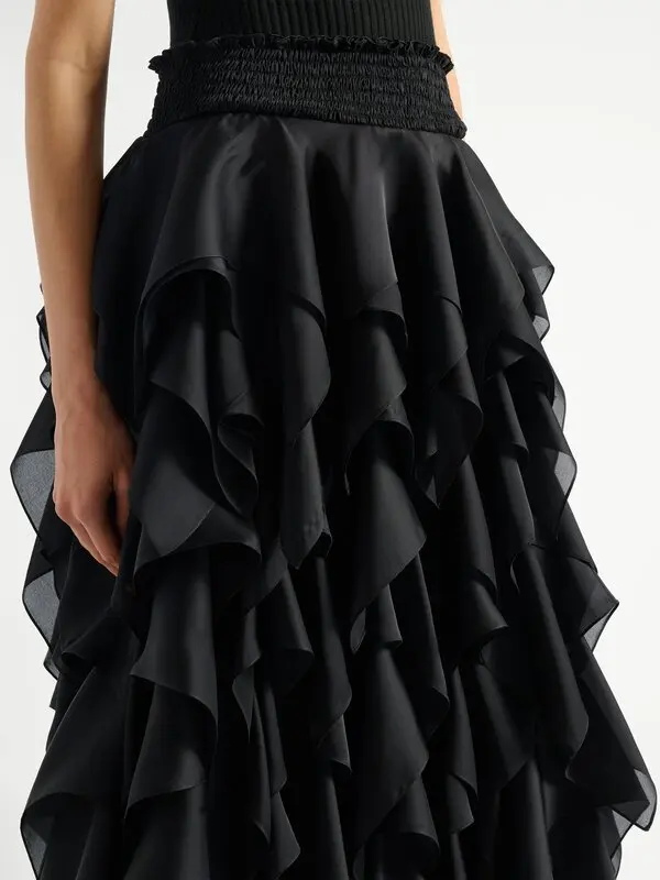 Balmain Long Ruffled Silk Skirt