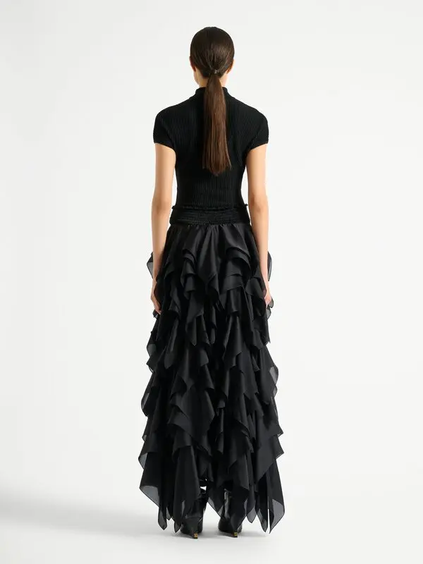 Balmain Long Ruffled Silk Skirt