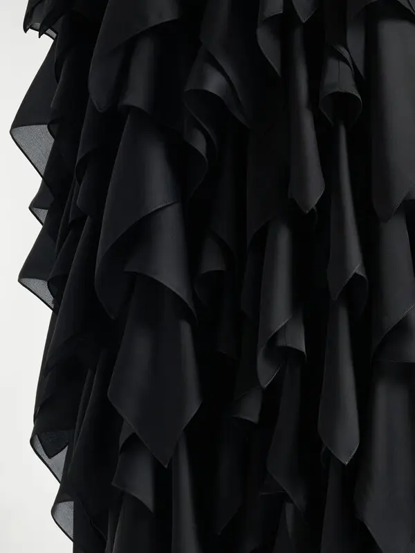 Balmain Long Ruffled Silk Skirt