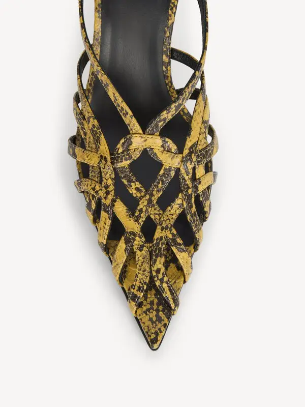 Balmain Python-effect Leather Cage Sandals - Yellow