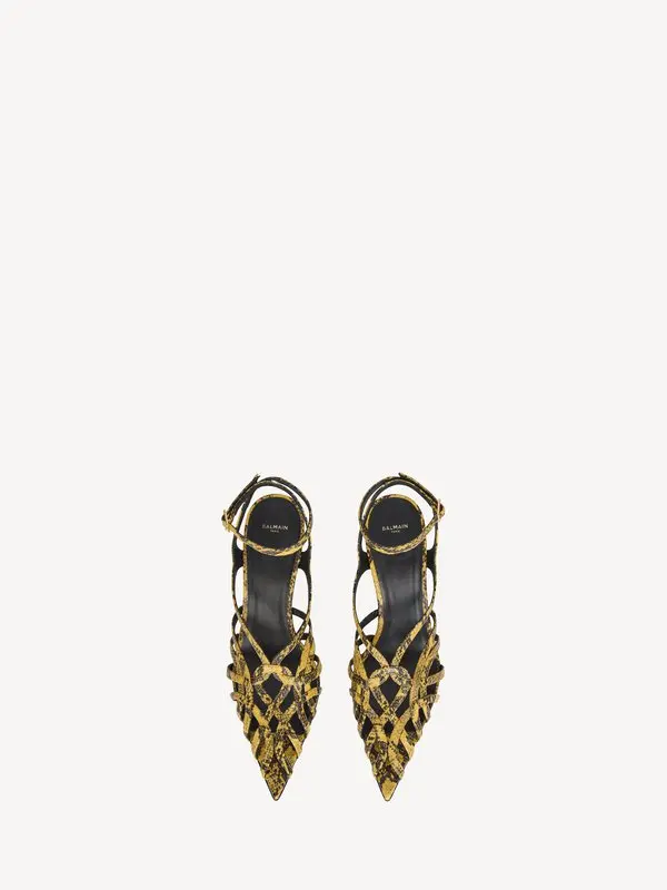 Balmain Python-effect Leather Cage Sandals - Yellow