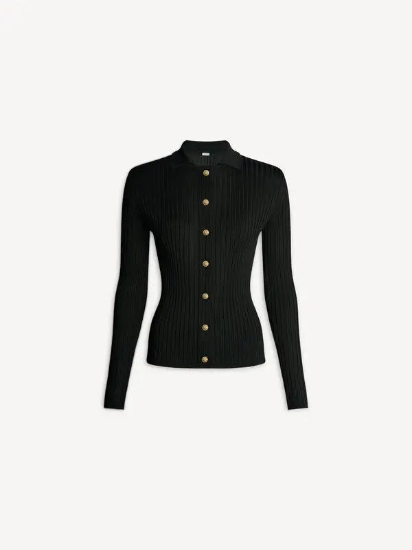 Balmain Ribbed Knit Cardigan With Gold-tone Buttons