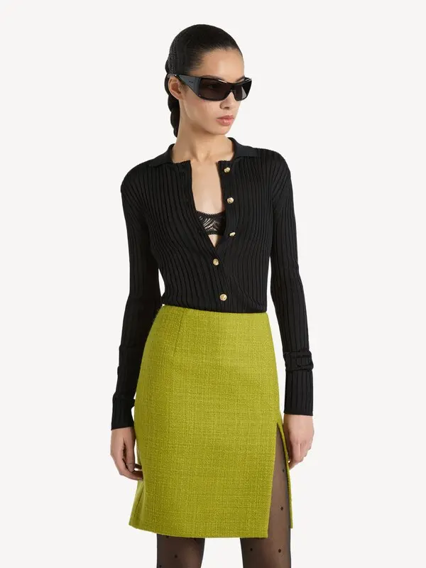 Balmain Ribbed Knit Cardigan With Gold-tone Buttons