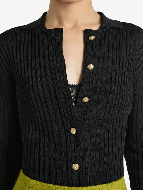Balmain Ribbed Knit Cardigan With Gold-tone Buttons