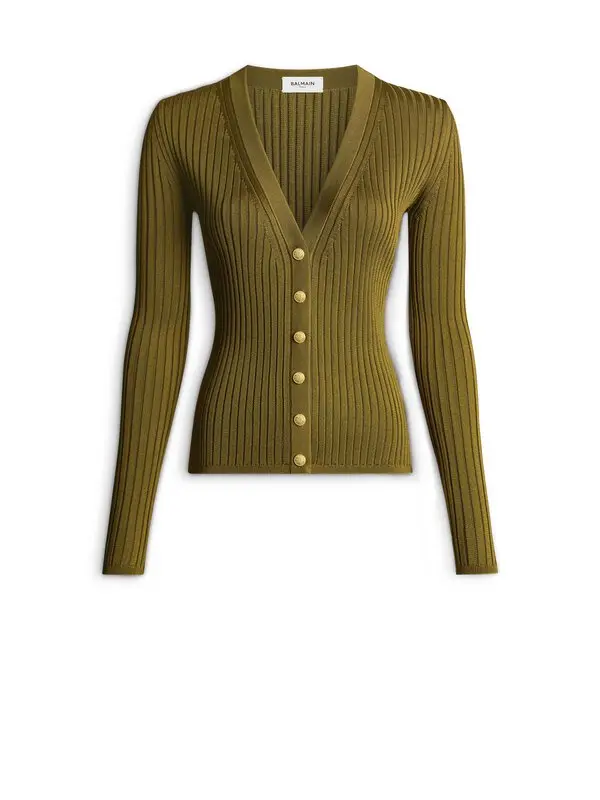Balmain Buttoned Ribbed Knit Cardigan