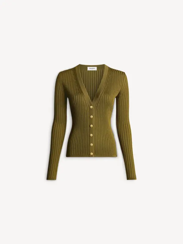 Balmain Ribbed Knit Cardigan With Gold-tone Buttons