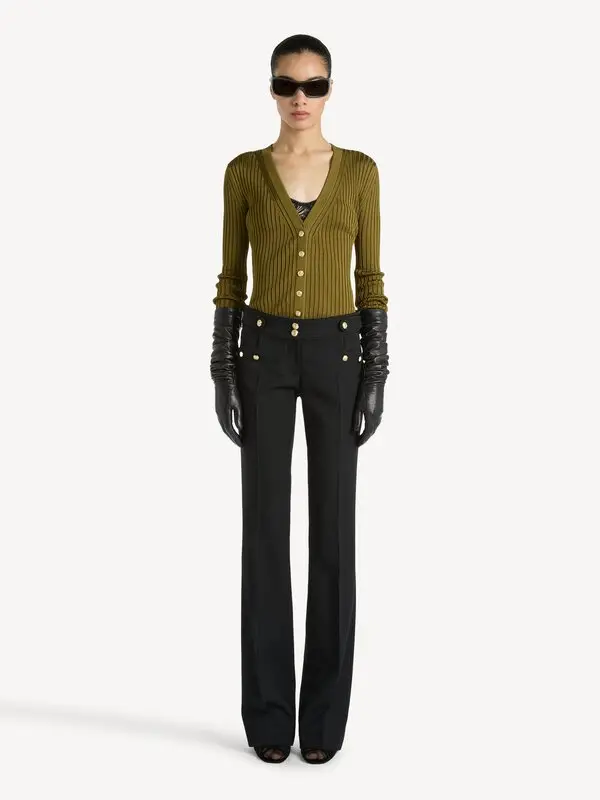 Balmain Ribbed Knit Cardigan With Gold-tone Buttons