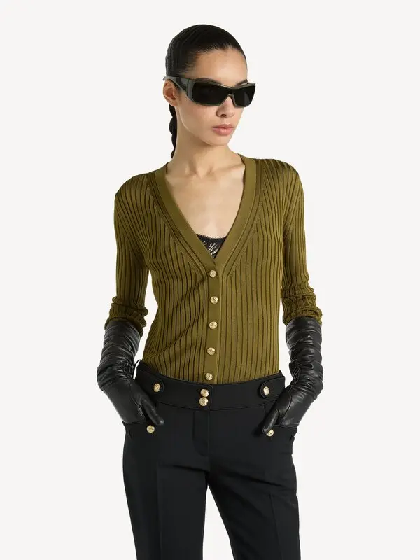 Balmain Ribbed Knit Cardigan With Gold-tone Buttons