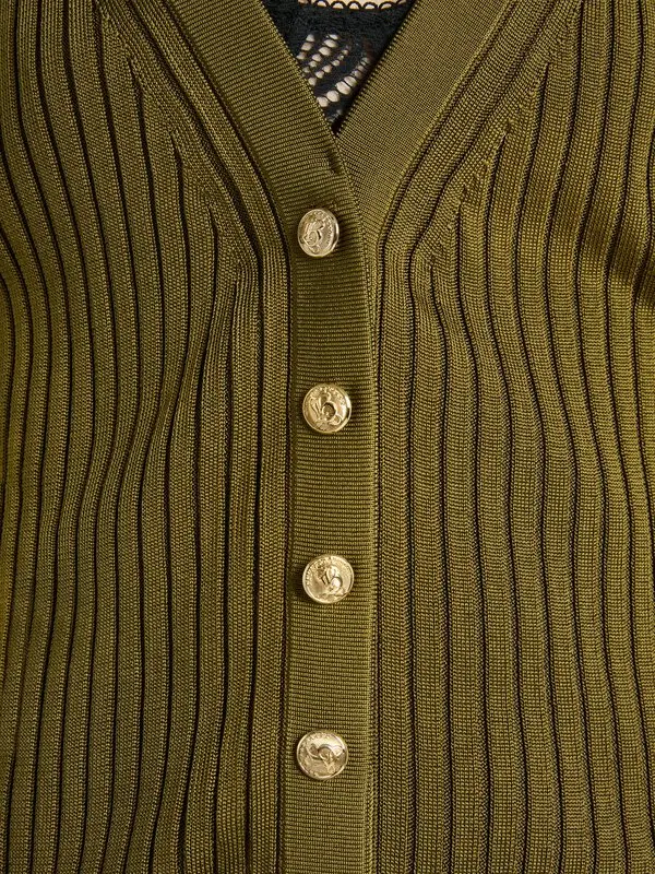 Balmain Ribbed Knit Cardigan With Gold-tone Buttons