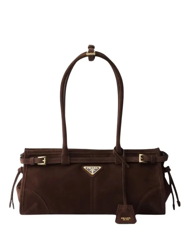 Prada Bonnie Medium Suede Handbag - Brown