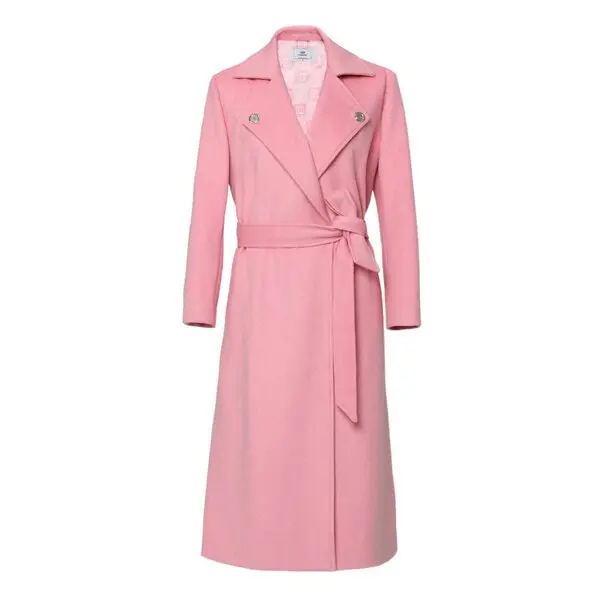 GIODORO Favene Belted Wrap Wool Coat In Cherry Blossom Color - Red
