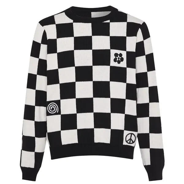 INGMARSON Black / White Embroidered Checked Wool & Cashmere Jumper - Black/white
