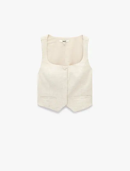 Koton Linen Blend Square Collar Crop Vest