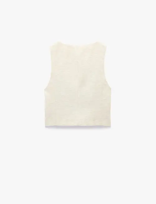 Koton Linen Blend Square Collar Crop Vest