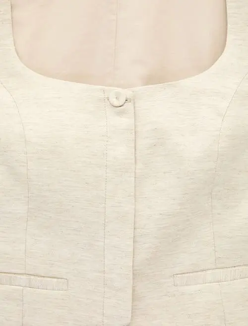 Koton Linen Blend Square Collar Crop Vest