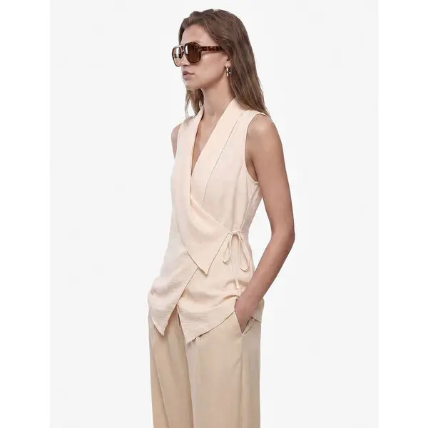 Koton Sleeveless V-neck Wrap Long Vest - Beige