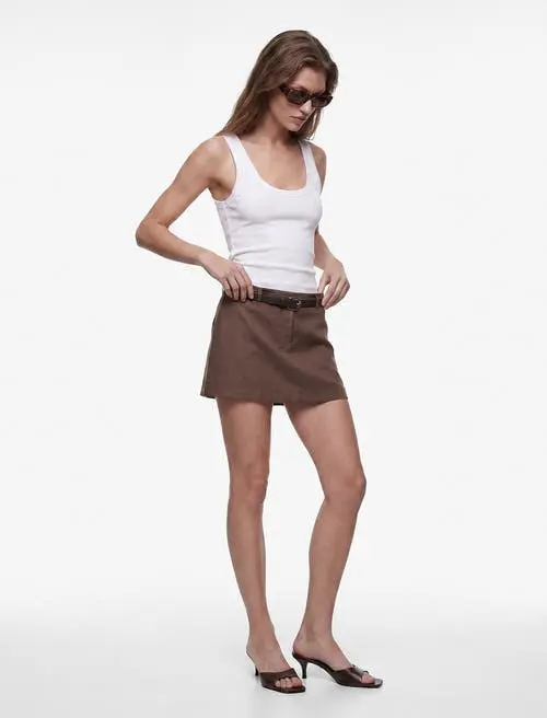 Koton A-line Belted Mini Linen Kort
