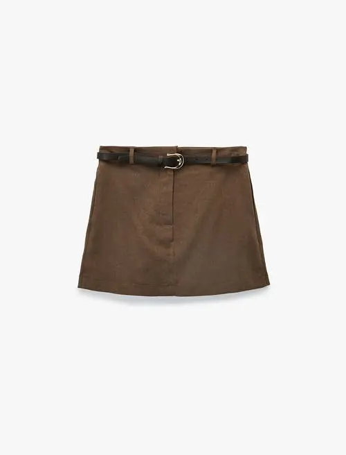 Koton A-line Belted Mini Linen Kort