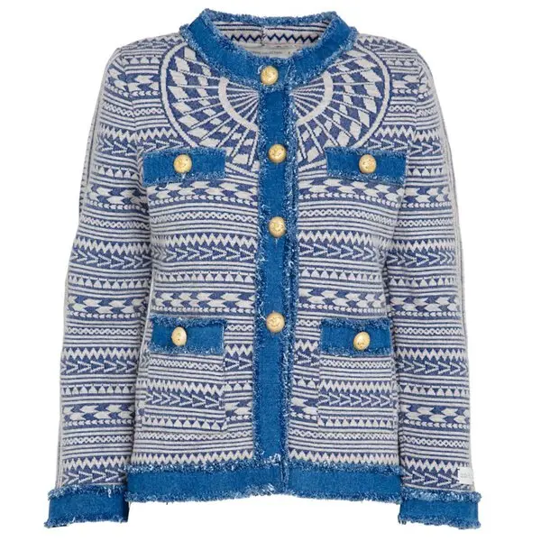 THE EXTREME COLLECTION White / Blue Wool And Alpaca Tweed Blue Jacket With White Pattern Gaston - White/blue