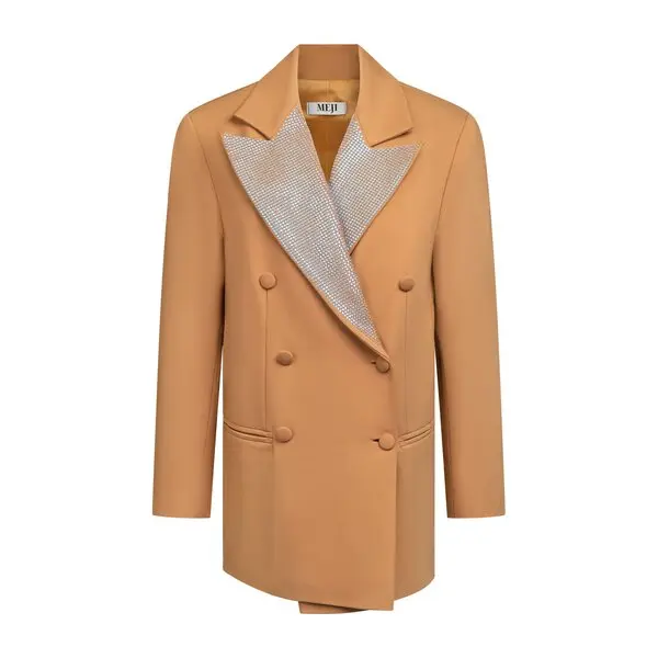 MEJI Neutrals Mocha Luxe Crystal Blazer - Beige