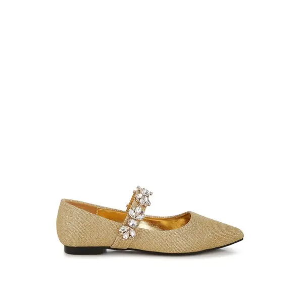 RAG & CO Flavia Diamante Brooch Glitter Ballerinas In By - Gold