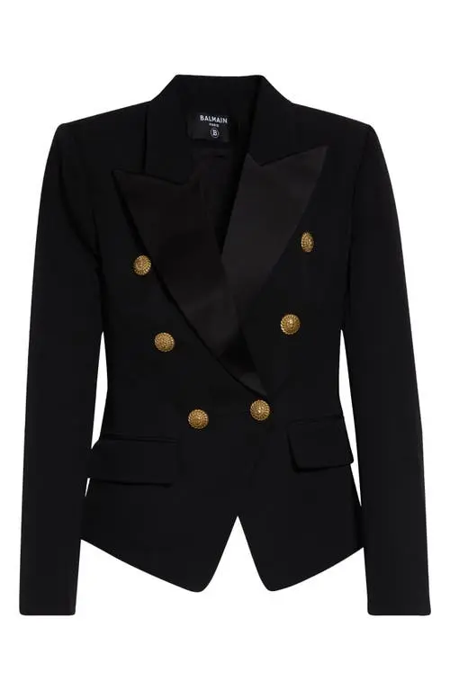 Balmain Double Breasted Grain De Poudre Wool Blazer - Eap Black/black