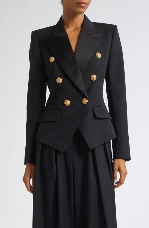 Balmain Double-breasted Grain De Poudre Wool Blazer - Eap Black/black