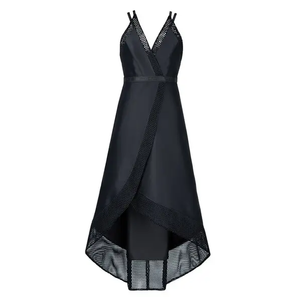 KIM FOLEY Satin Mesh Wrap Dress - Black