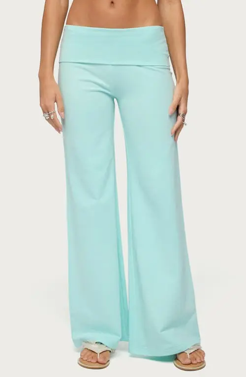 EDIKTED Wide Leg Foldover Pants - Turquoise