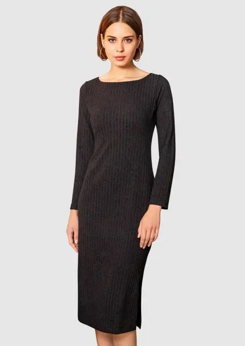 ALIE STREET LONDON Ribbed Midi Knit Sheath Dress - Black
