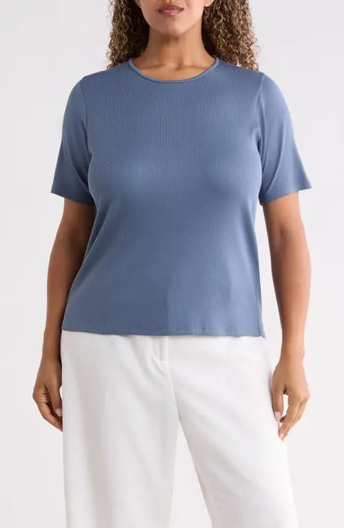 Eileen Fisher Rib Knit Stretch Organic Cotton Crewneck Top - Cold Spray