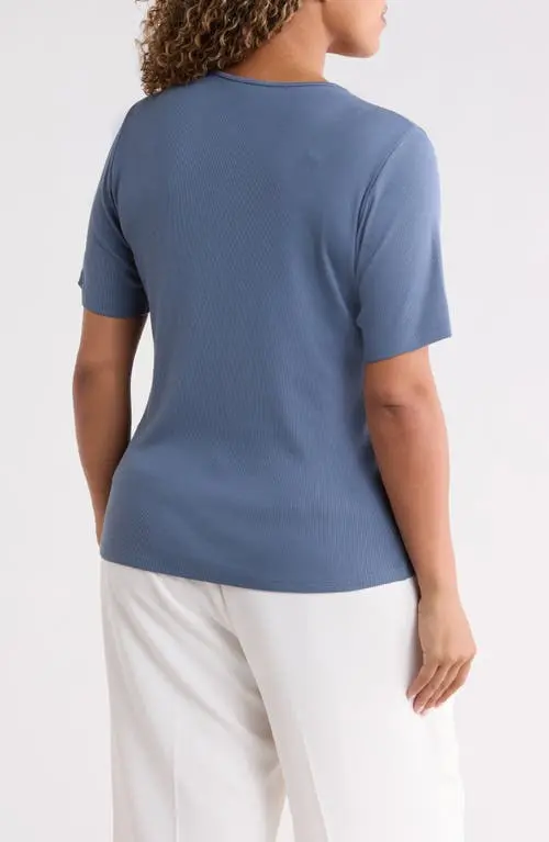 Eileen Fisher Rib Knit Organic Cotton Crewneck Top - Cold Spray