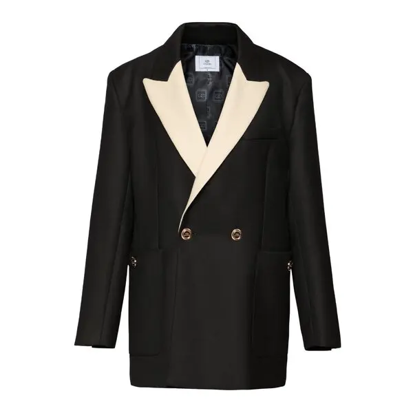 GIODORO Neutrals / Black / White Riganti Black Wool Blazer