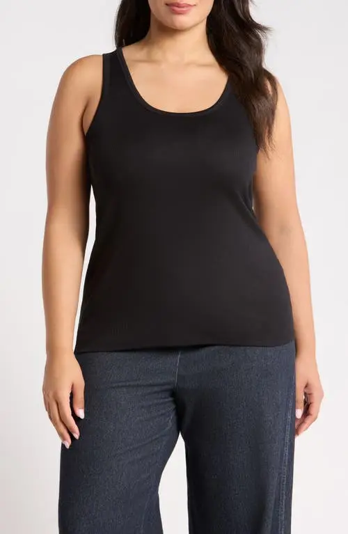 Eileen Fisher Scoop Neck Rib Tank - Black