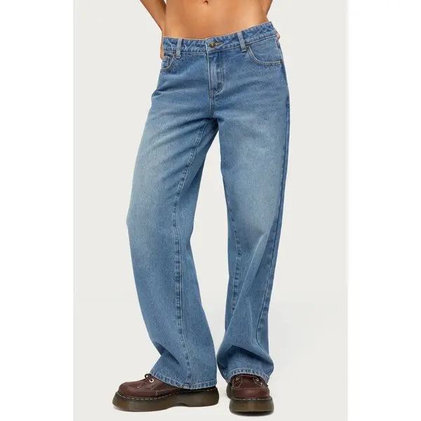 EDIKTED Breslin Low Rise Straight Leg Jeans - Medium-blue-washed
